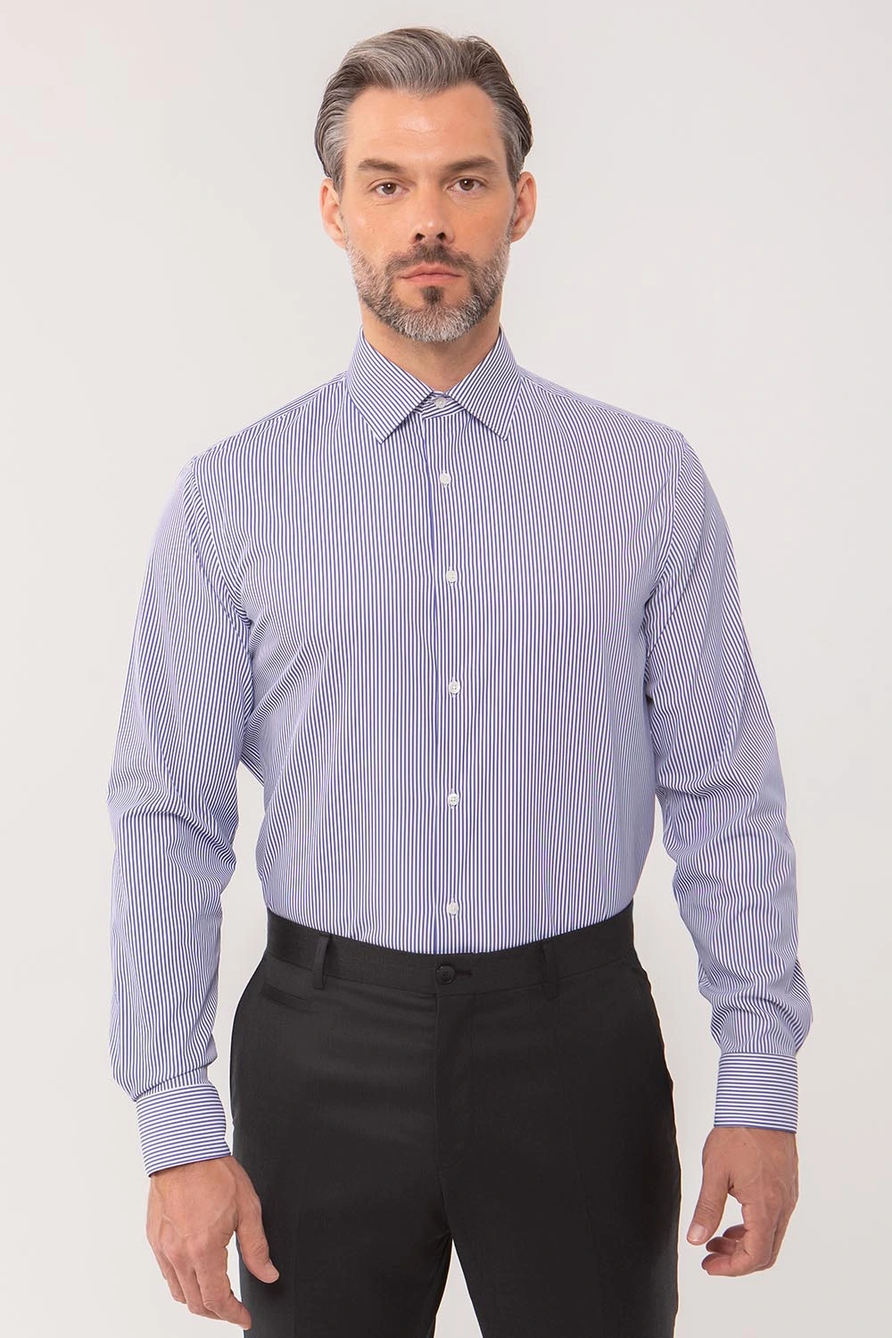CHEMISE HOMME L’ÉCHAPPÉE RAYÉE BLEUE NUIT - Blanc du ciel